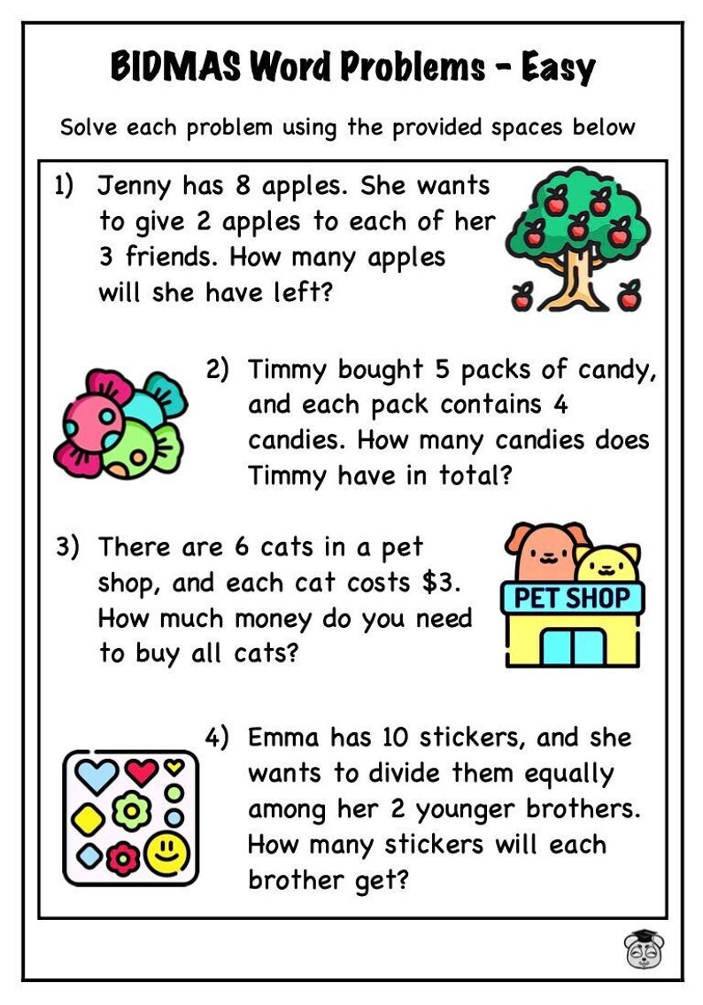 10 Page Printable Engaging BIDMAS Challenge: Solve Easy Word Problems ...