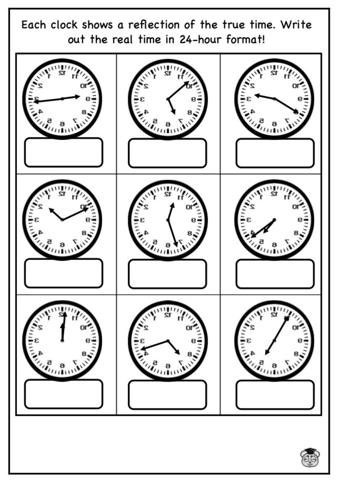 4 Page Printable Mirror Clock Time Puzzles: Kids 24-hour Clock Challenge (ages 6-11) - Etsy