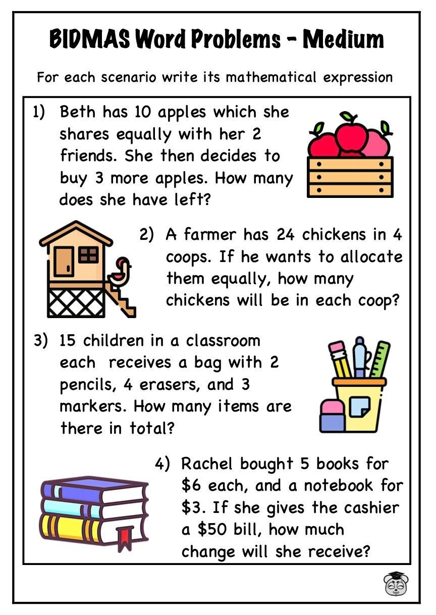 10 Page Printable Engaging BIDMAS Challenge: Solve Medium Word Problems ...