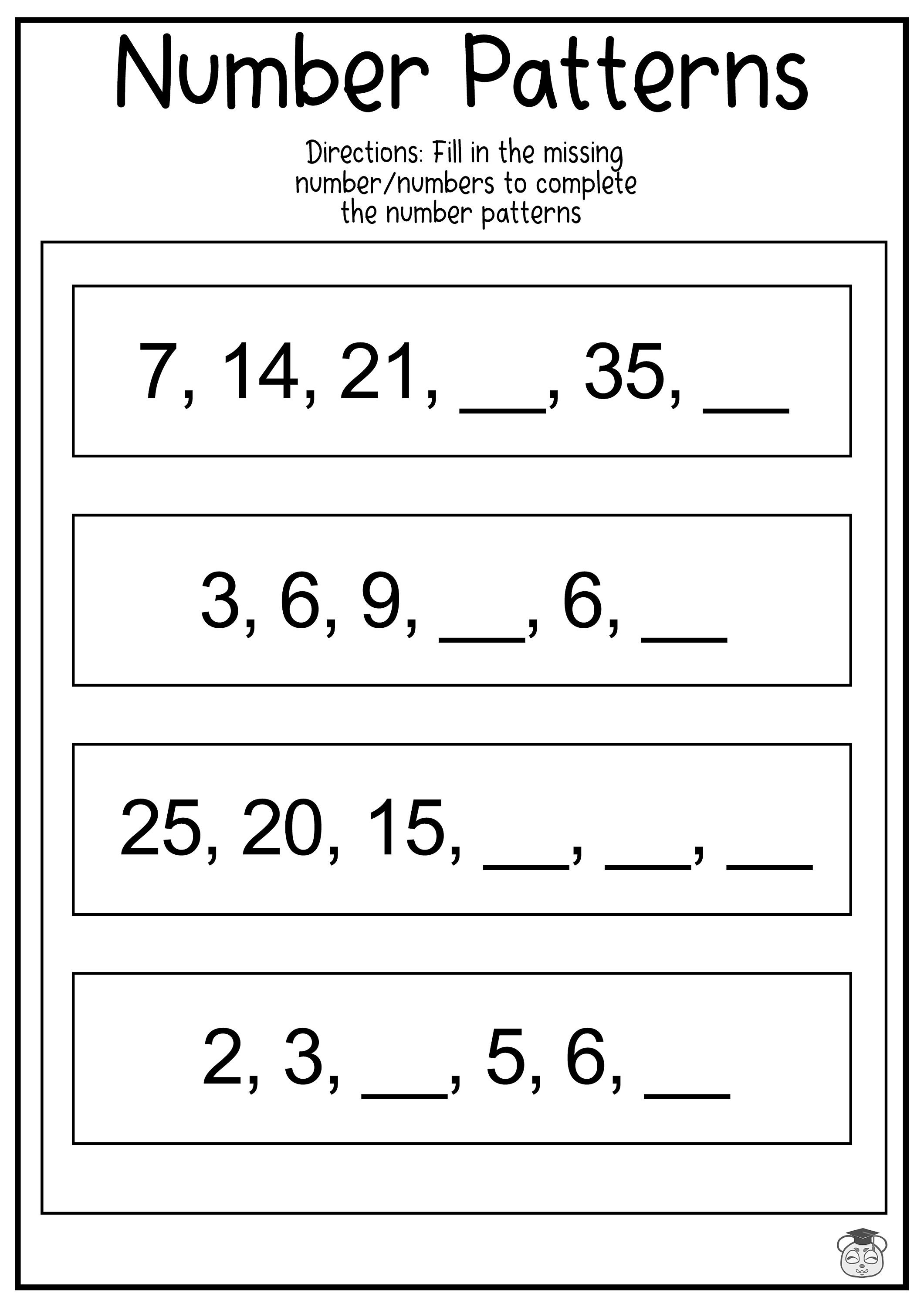 7 Printable Number Patterns Math Worksheet! Fill in the Blanks to ...