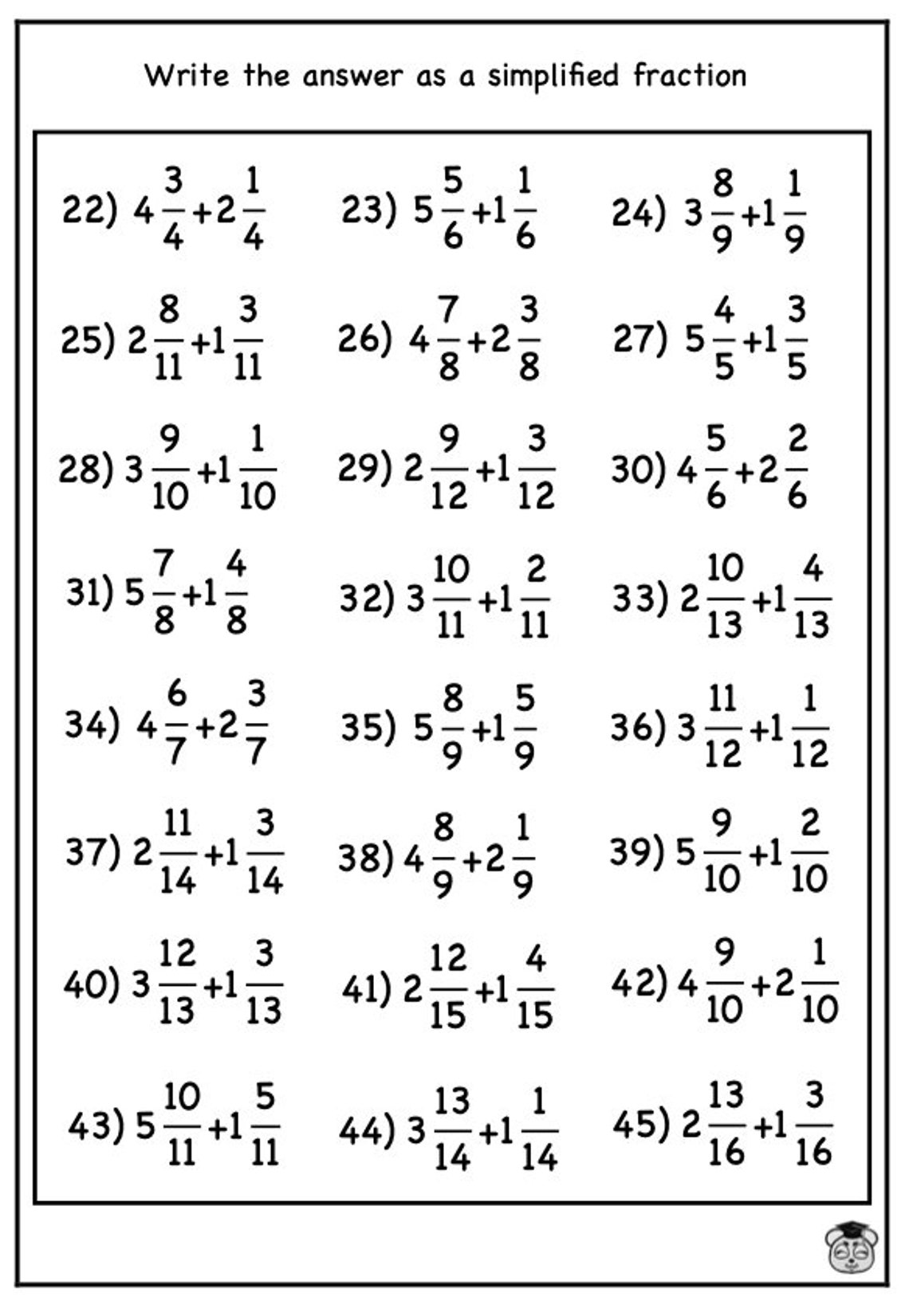 Mixed Fraction Addition Worksheets for Kids 7-11 | Engaging Math ...