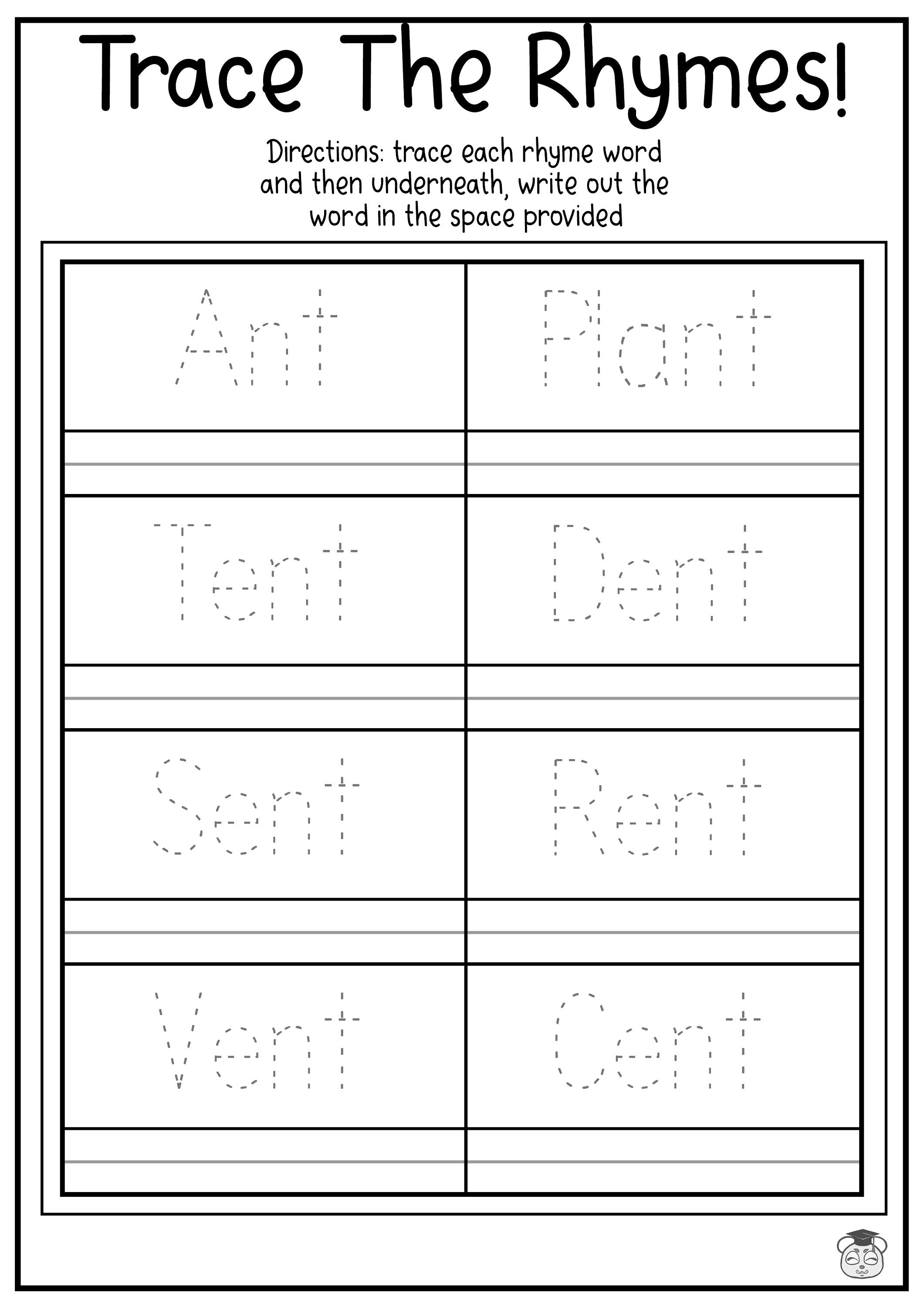 9 Printable Rhyme Word Tracing & Writing Practice Worksheets! Practice ...