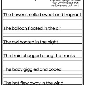 9 Printable Noun Highlighting & Sentence Building English Worksheets ...