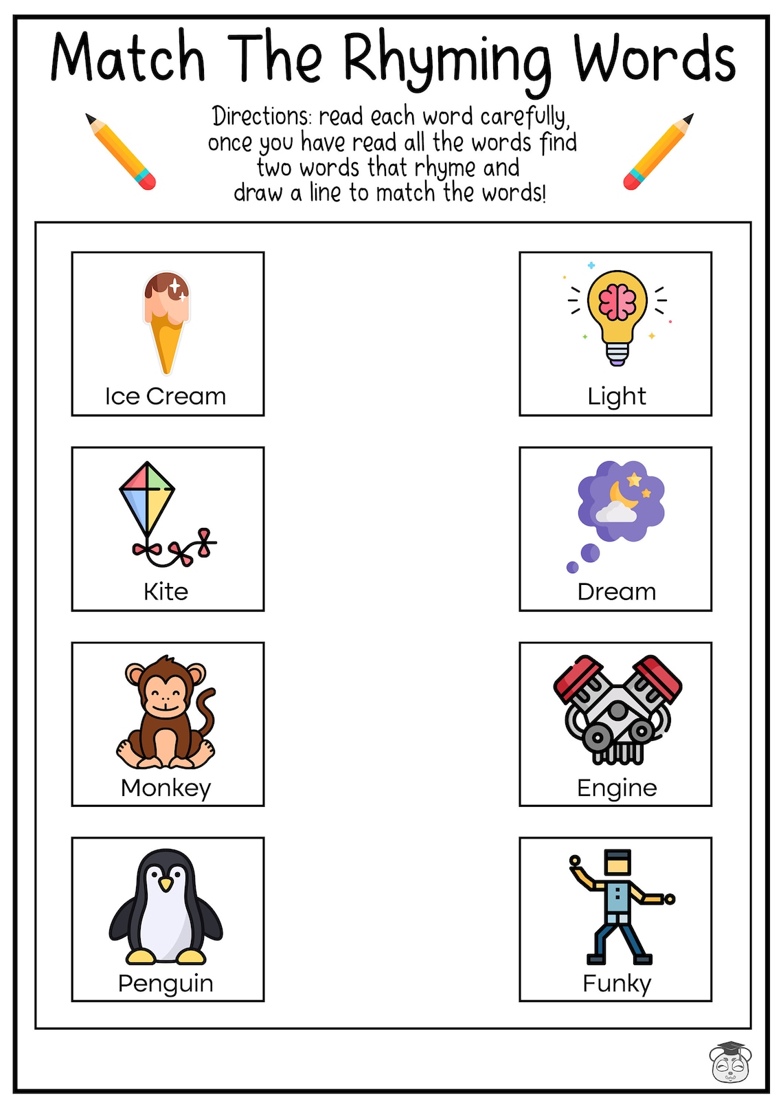 8 Printable Rhyme Word Matching English Worksheets! Match the Rhyme ...
