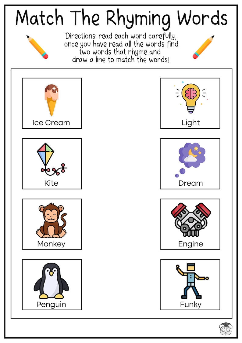 8 Printable Rhyme Word Matching English Worksheets! Match the Rhyme ...