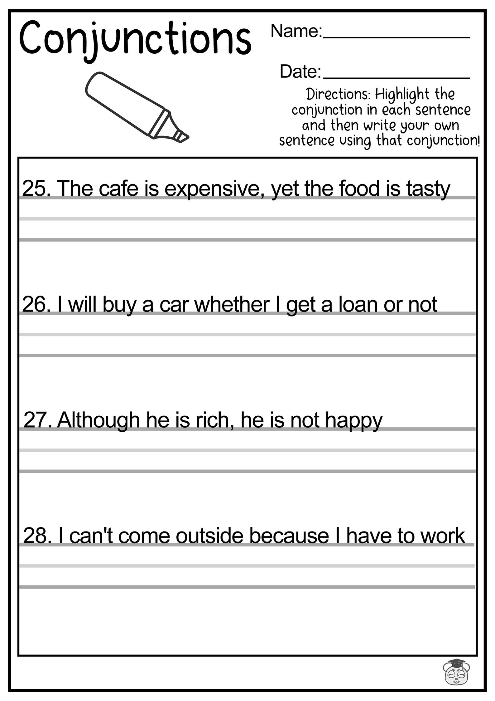 10 Printable Highlight and Write Sentences With Conjunctions English ...
