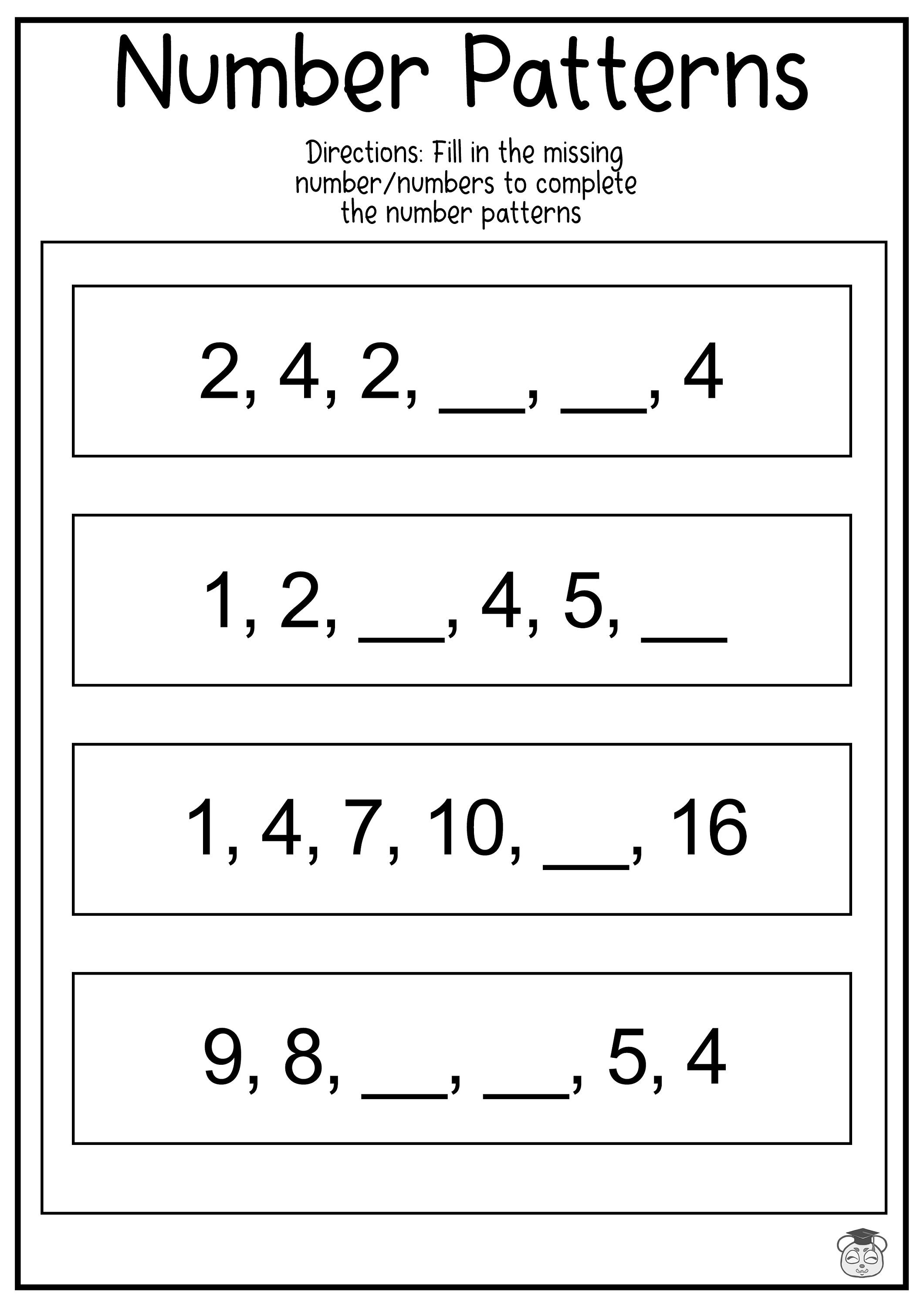 7 Printable Number Patterns Math Worksheet Fill in the Blanks to ...