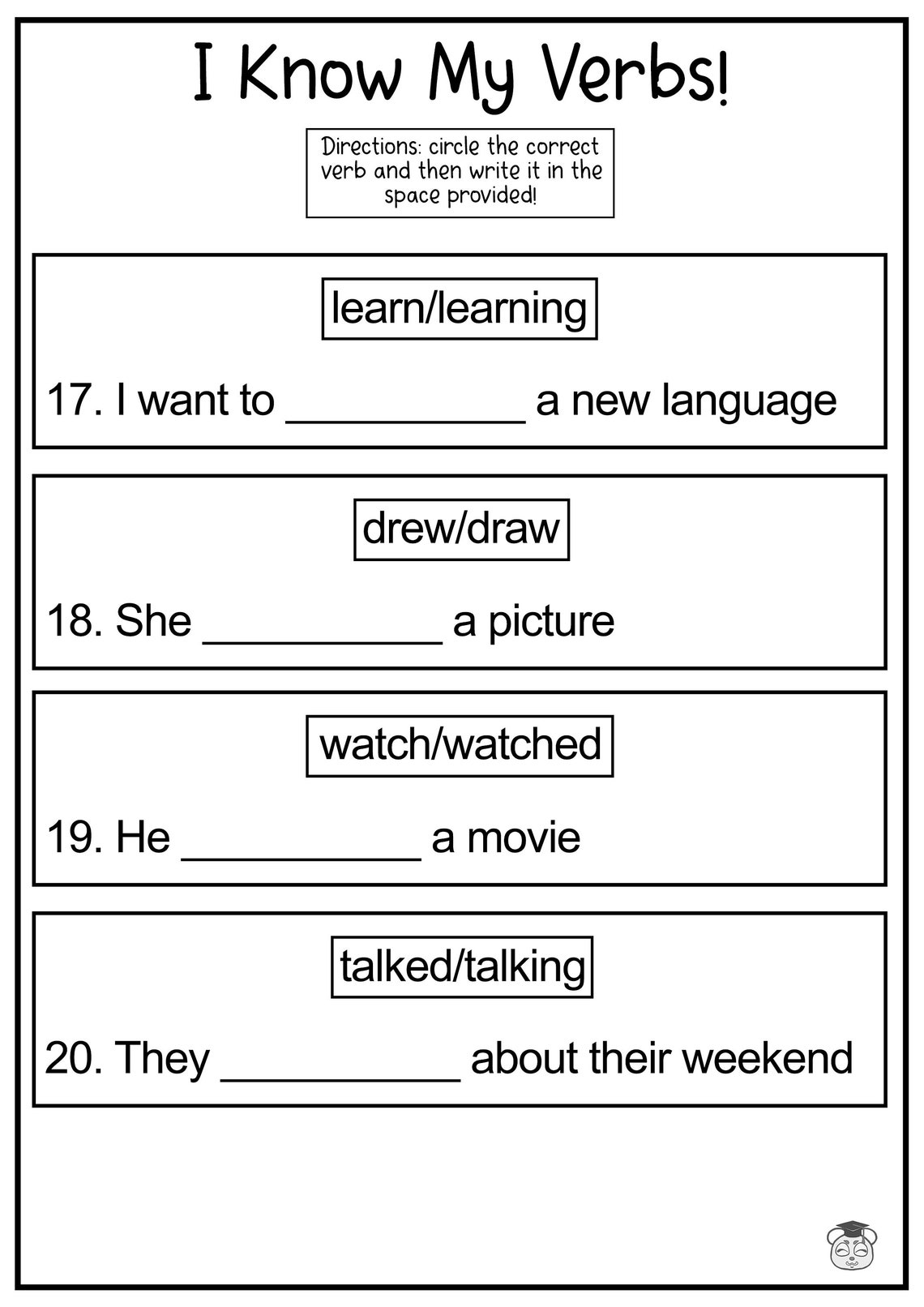 8 Printable Interactive Verb English Worksheets! Fill in the Blank ...