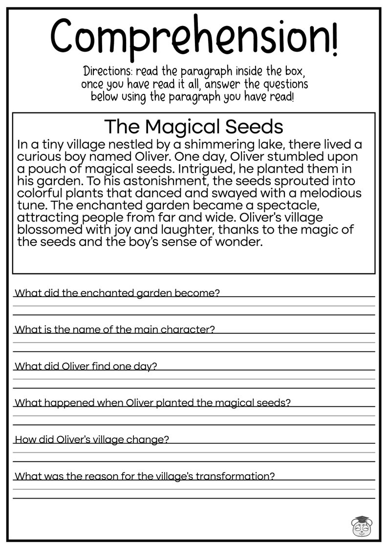 5 Printable Reading Comprehension English Worksheets! (ages 4 - 7 ...