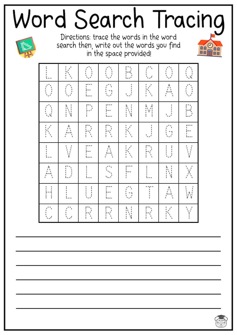 7 Printable Word Search & Trace Writing Practice! Search, Trace and ...