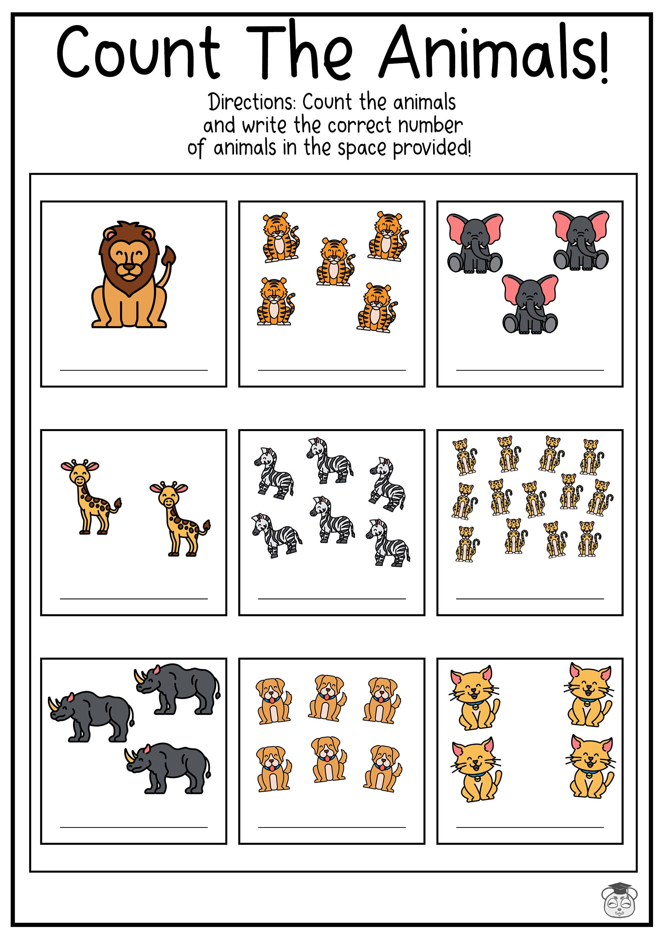 6 Printable Animal Counting Math Worksheets! Children's Counting ...