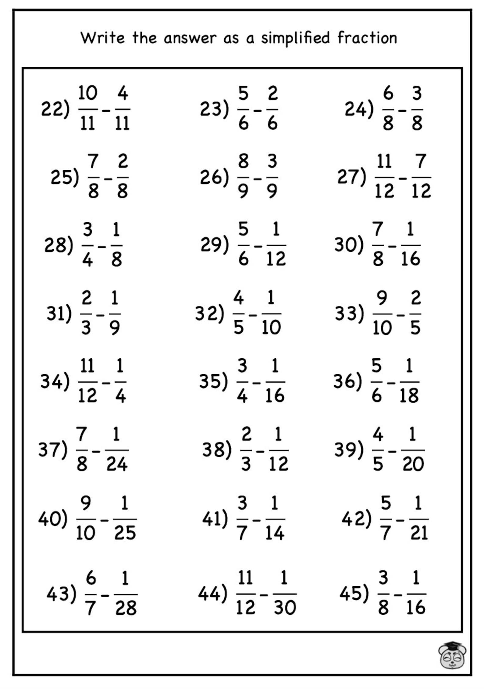 Fun Fraction Subtraction Practice for Kids 7-11 | Educational Math ...