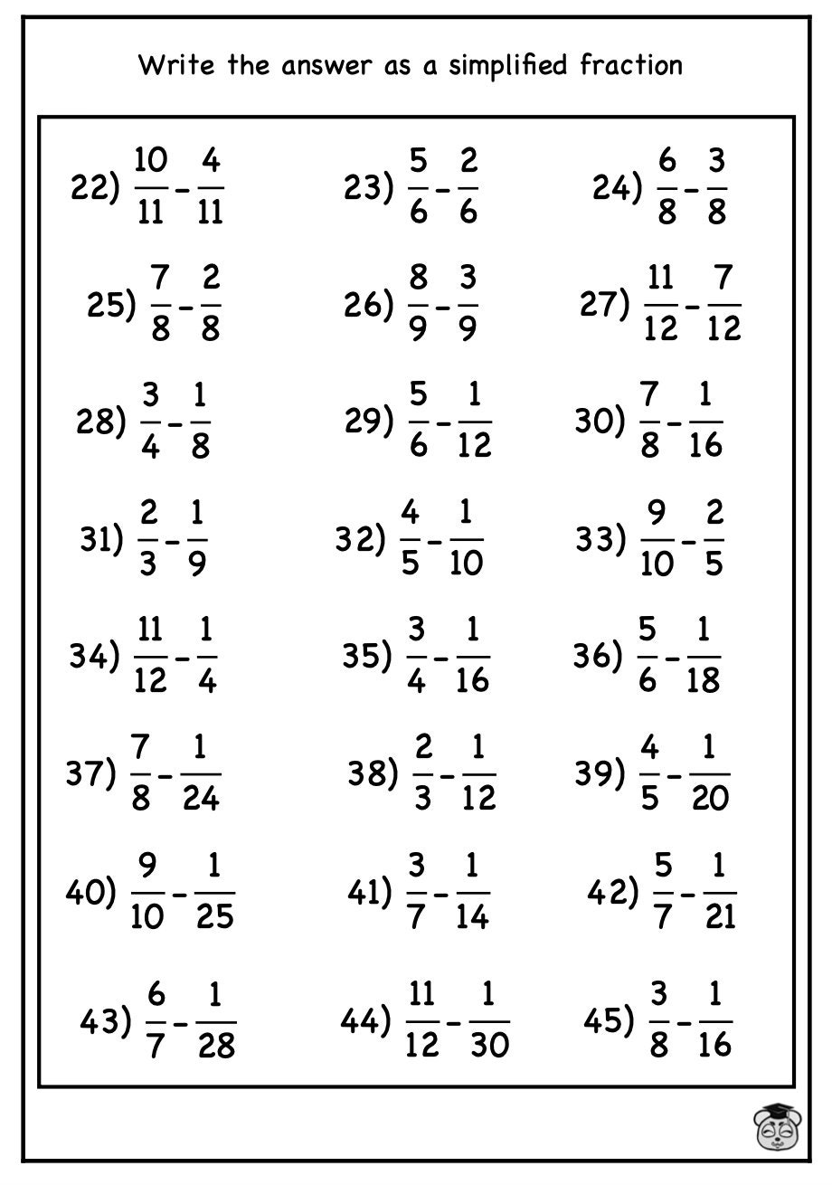 Fun Fraction Subtraction Practice for Kids 7-11 | Educational Math ...