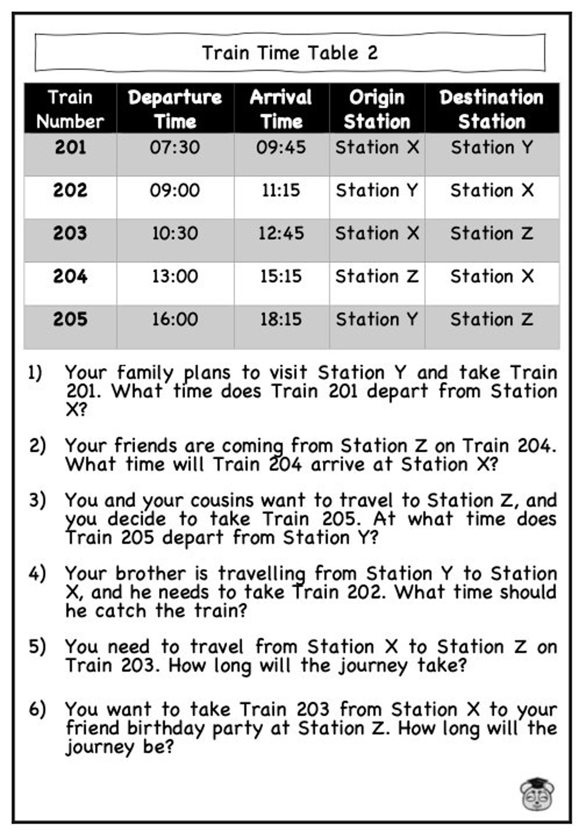 5 Page Printable Train Timetable Math Challenge: Easy Comprehension ...