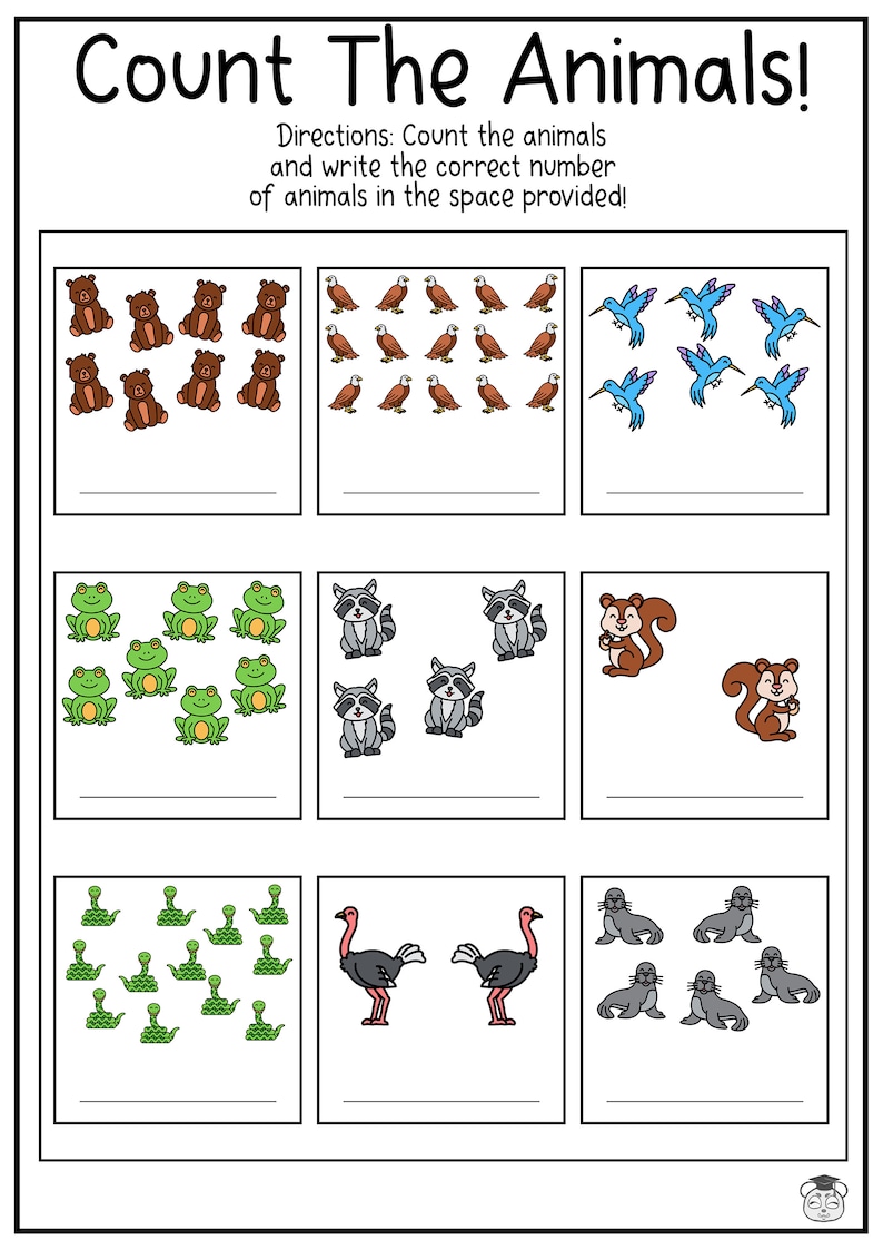 6 Printable Animal Counting Math Worksheets! Children's Counting ...