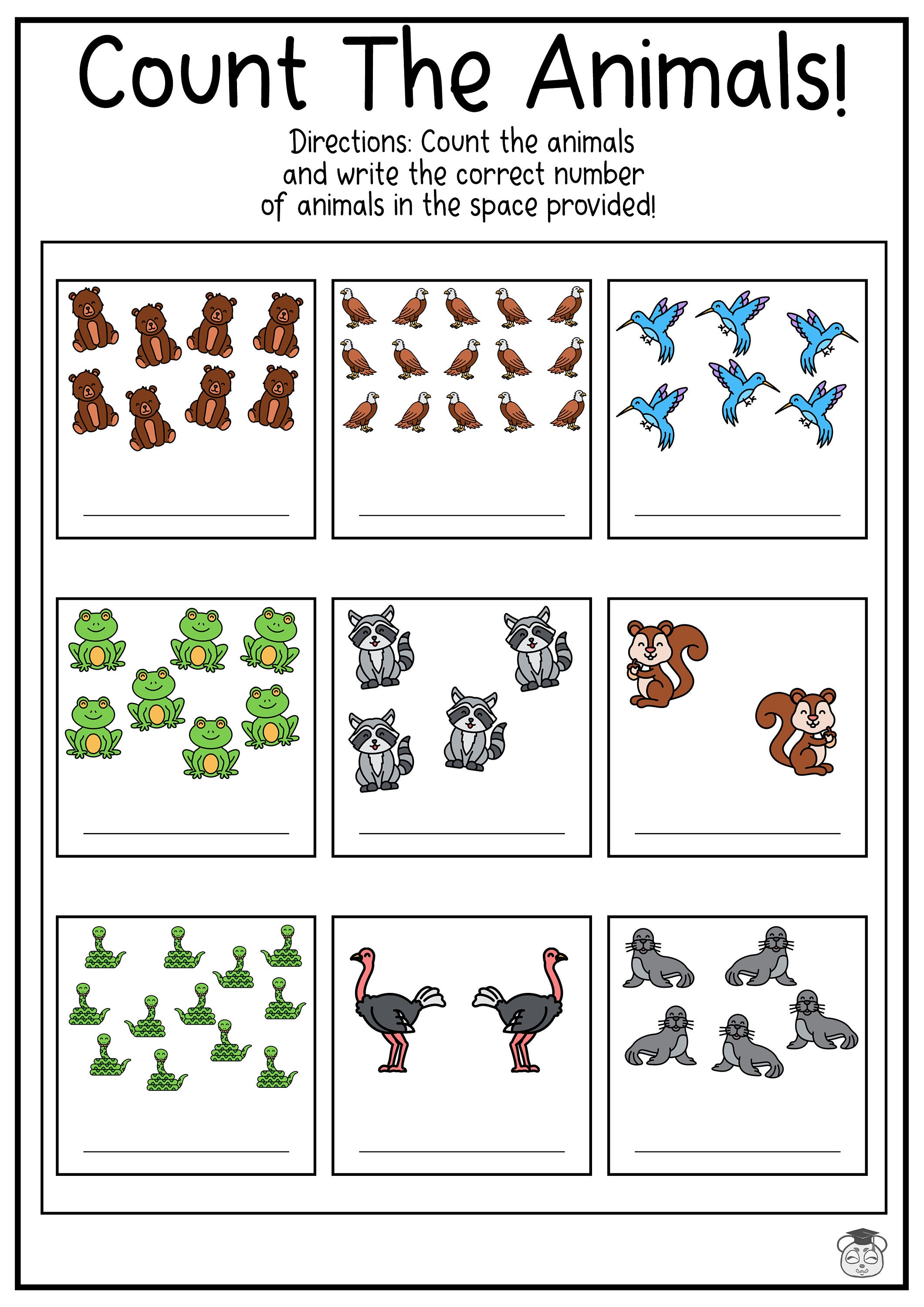 6 Printable Animal Counting Math Worksheets! Children's Counting ...