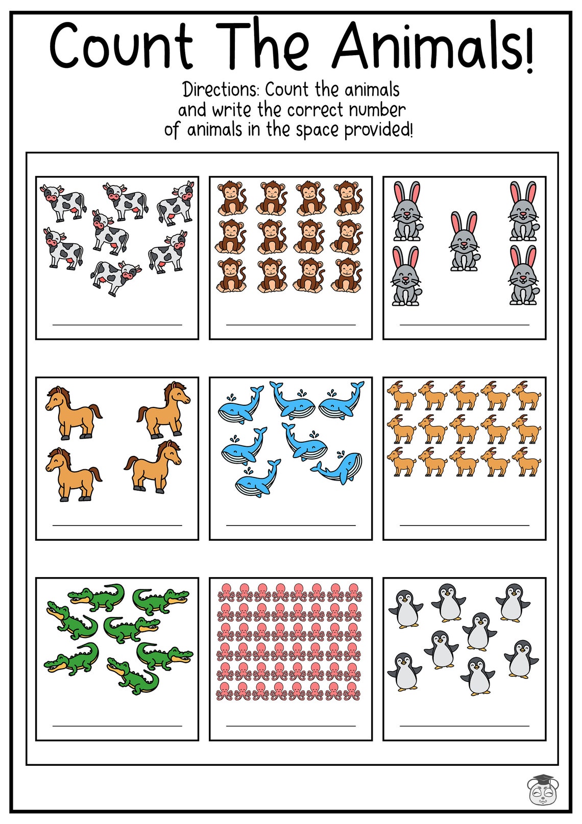 6 Printable Animal Counting Math Worksheets! Children's Counting ...