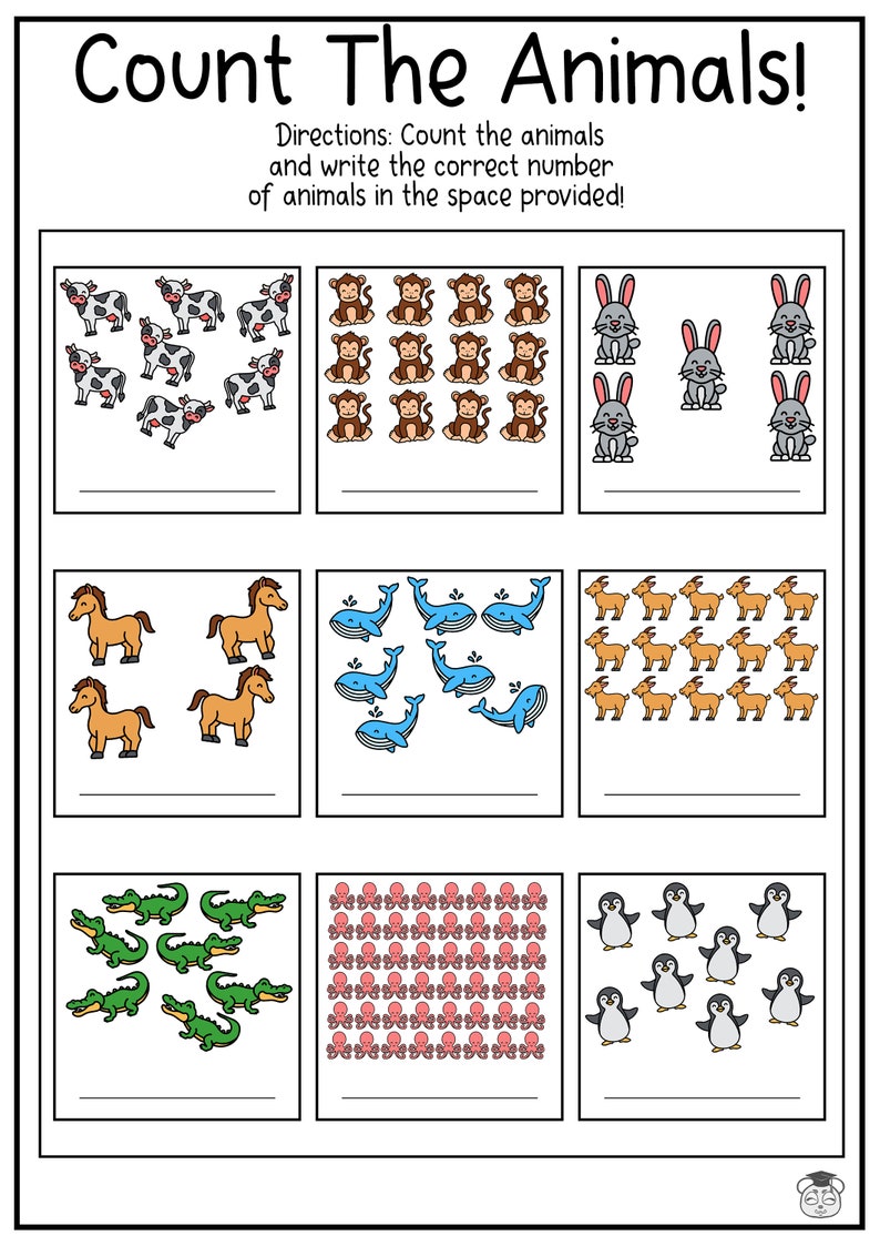 6 Printable Animal Counting Math Worksheets! Children's Counting ...