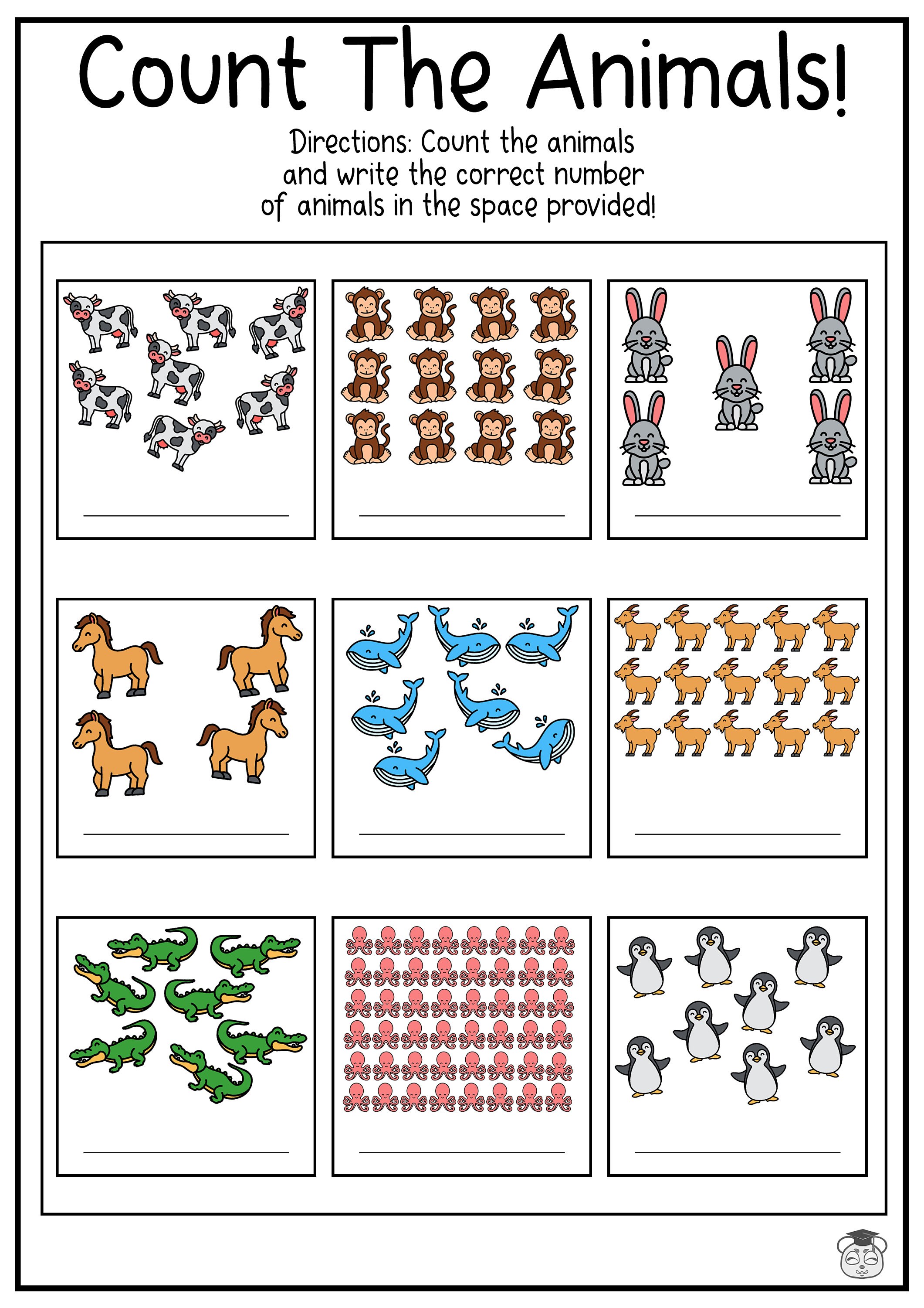 6 Printable Animal Counting Math Worksheets! Children's Counting ...