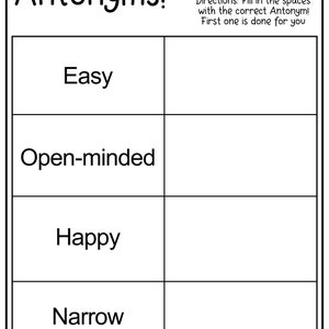 10 Printable Antonym English Worksheets! Fill in the Blank Using ...