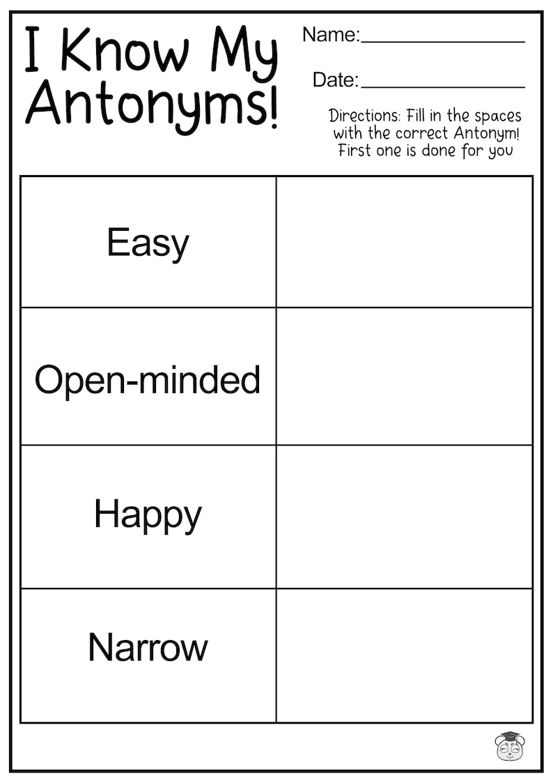 10 Printable Antonym English Worksheets! Fill in the Blank Using ...