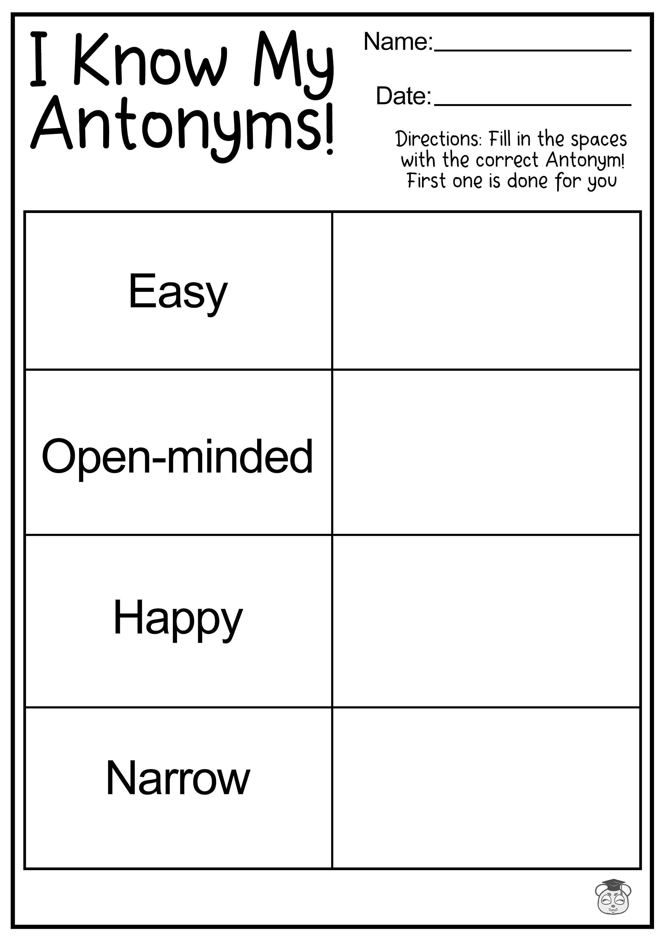 10 Printable Antonym English Worksheets! Fill in the Blank Using ...