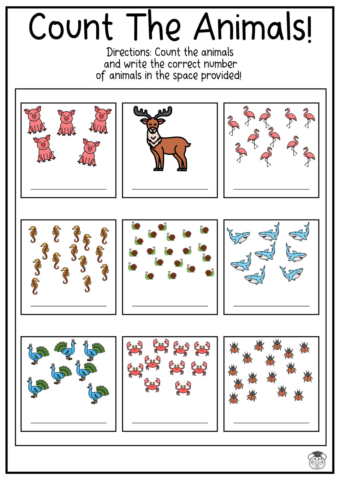 6 Printable Animal Counting Math Worksheets! Children's Counting ...