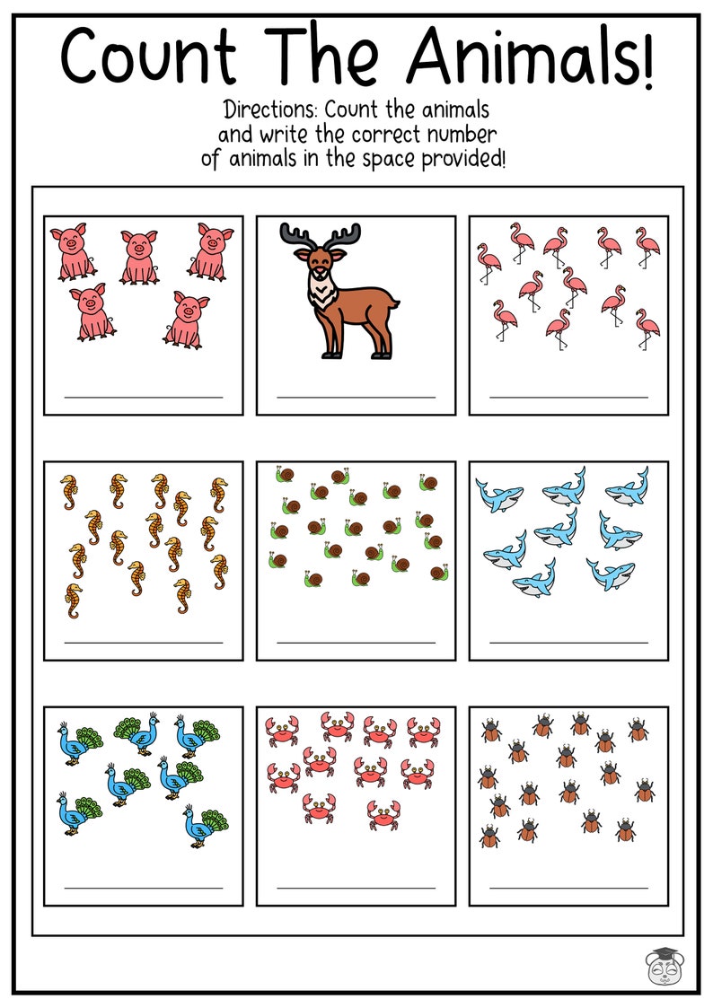 6 Printable Animal Counting Math Worksheets! Children's Counting ...
