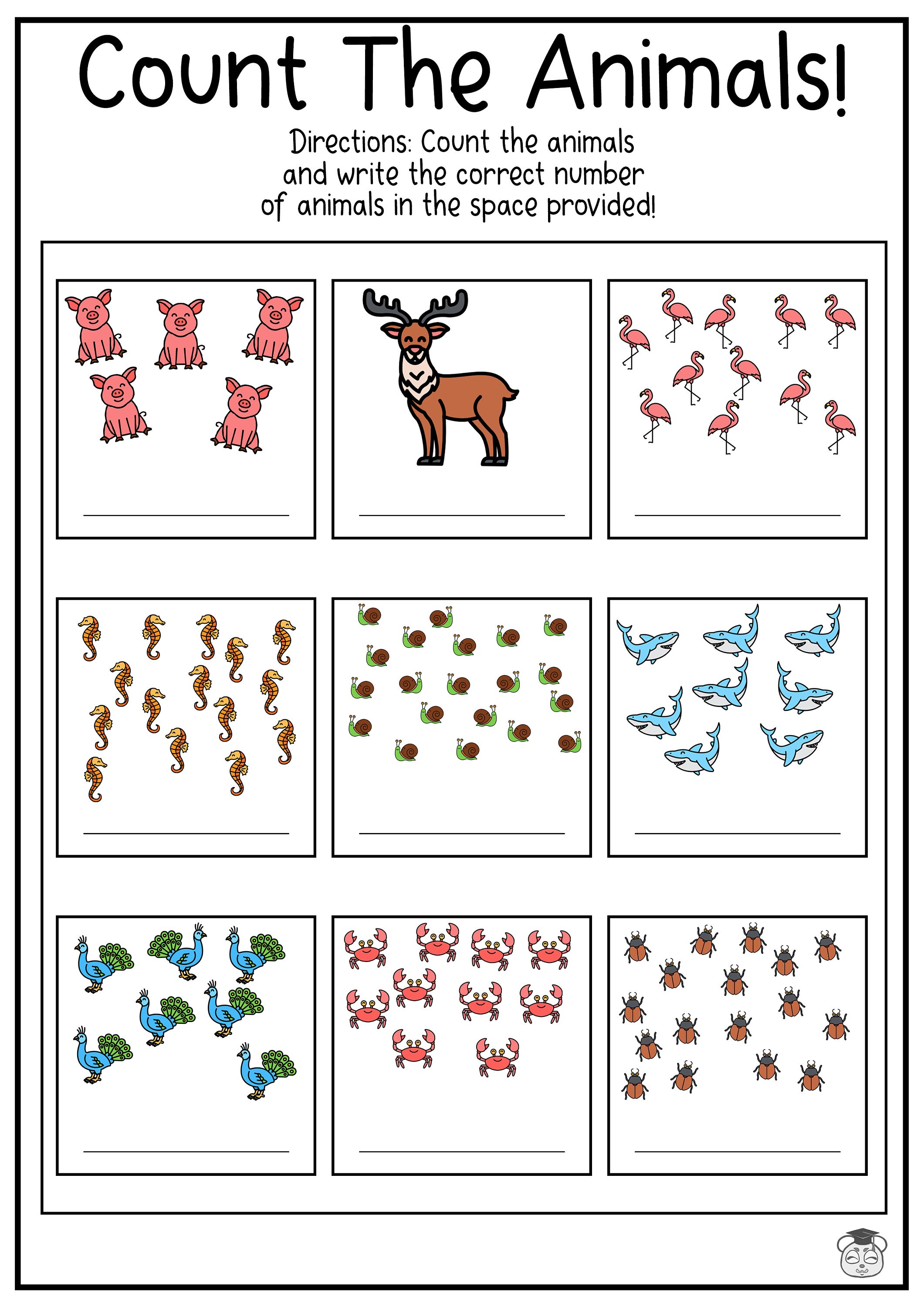 6 Printable Animal Counting Math Worksheets! Children's Counting ...