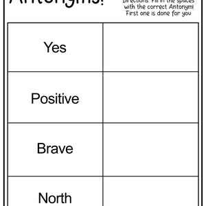 10 Printable Antonym English Worksheets! Fill in the Blank Using ...