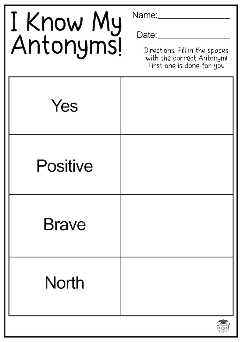 10 Printable Antonym English Worksheets! Fill in the Blank Using ...