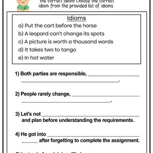 8 Printable "fill in the Blanks" Idioms English Worksheets! Fill in the ...