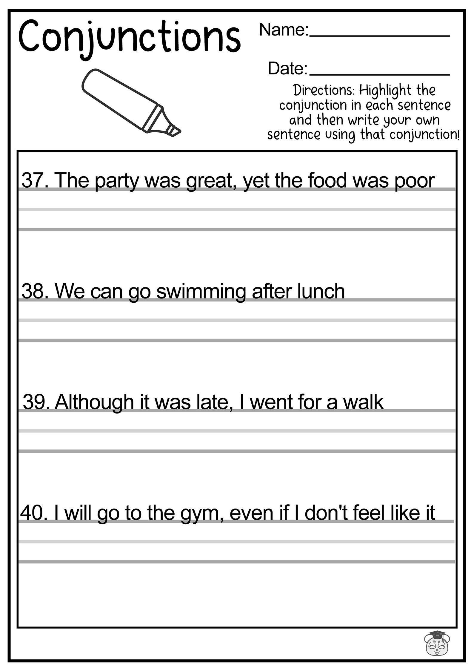 10 Printable Highlight and Write Sentences With Conjunctions English ...