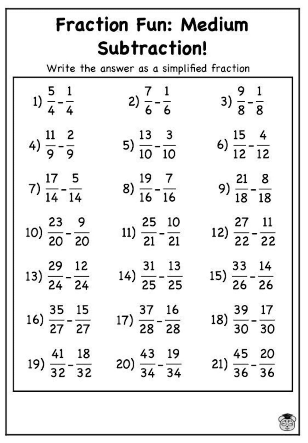 Improper Fraction Subtraction Practice Kids 7-11 | Educational Math ...