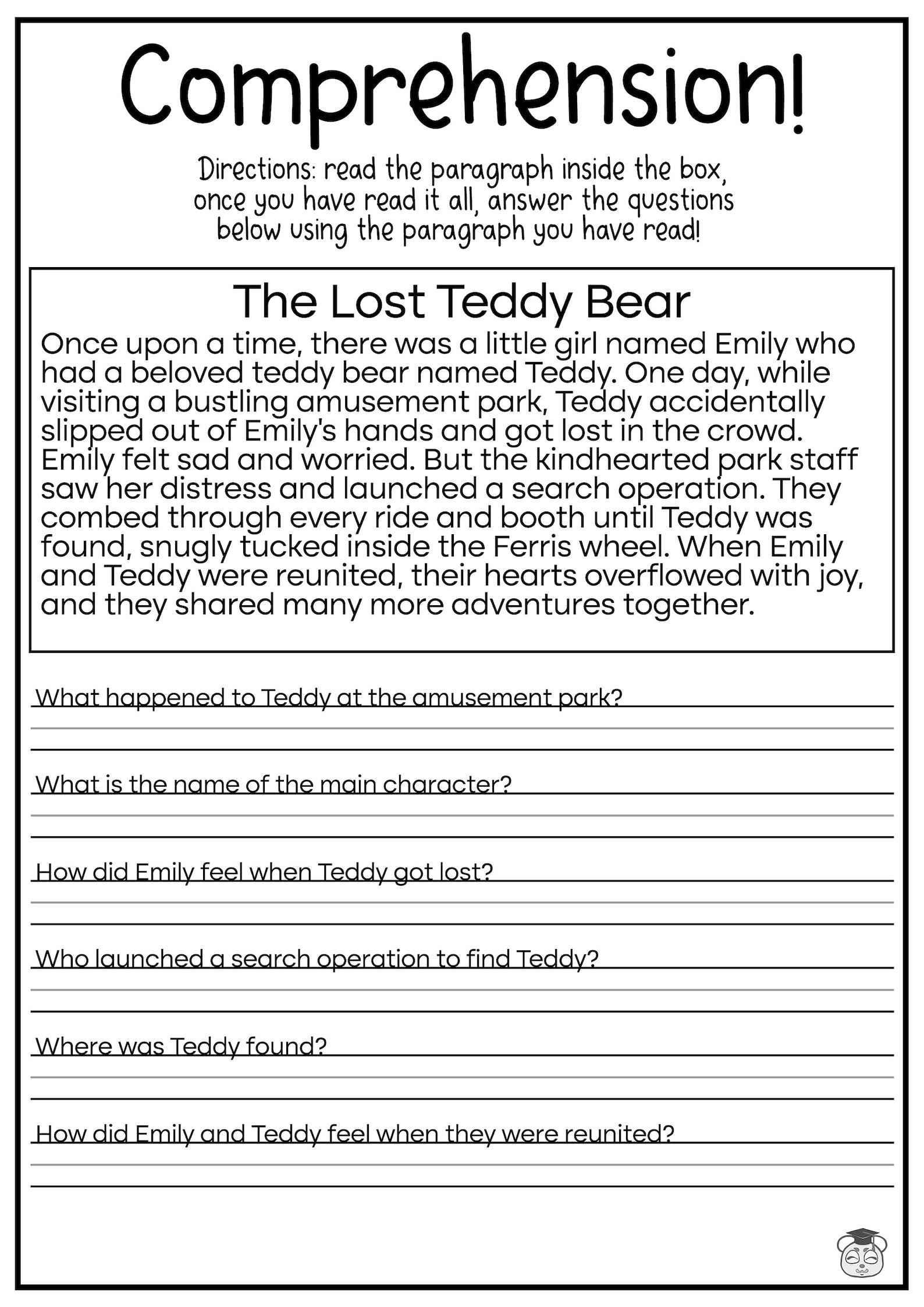 5 Printable Reading Comprehension English Worksheets! (ages 4 - 7 ...