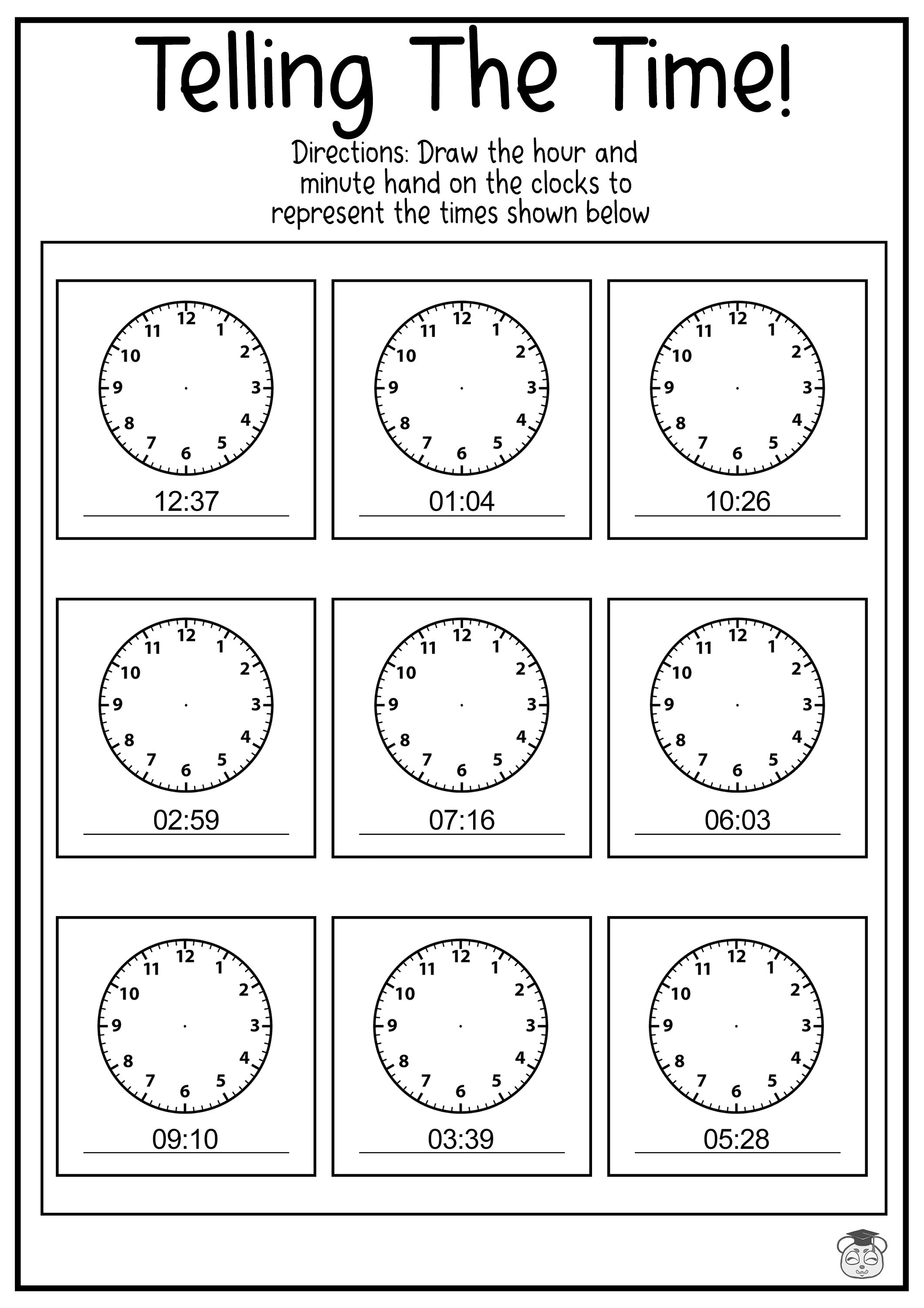 8 Printable Time-telling Math Worksheets! Telling the Time by Drawing ...