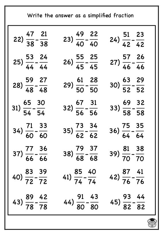 Improper Fraction Subtraction Practice Kids 7-11 | Educational Math ...