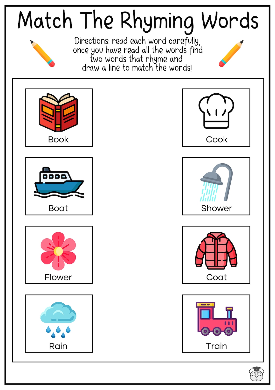 8 Printable Rhyme Word Matching English Worksheets! Match the Rhyme ...