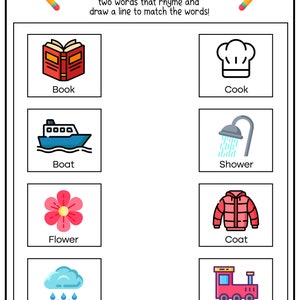 8 Printable Rhyme Word Matching English Worksheets! Match the Rhyme ...