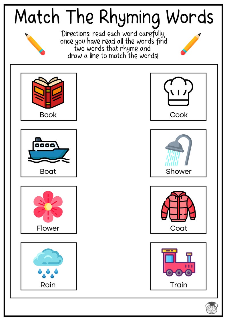 8 Printable Rhyme Word Matching English Worksheets! Match the Rhyme ...