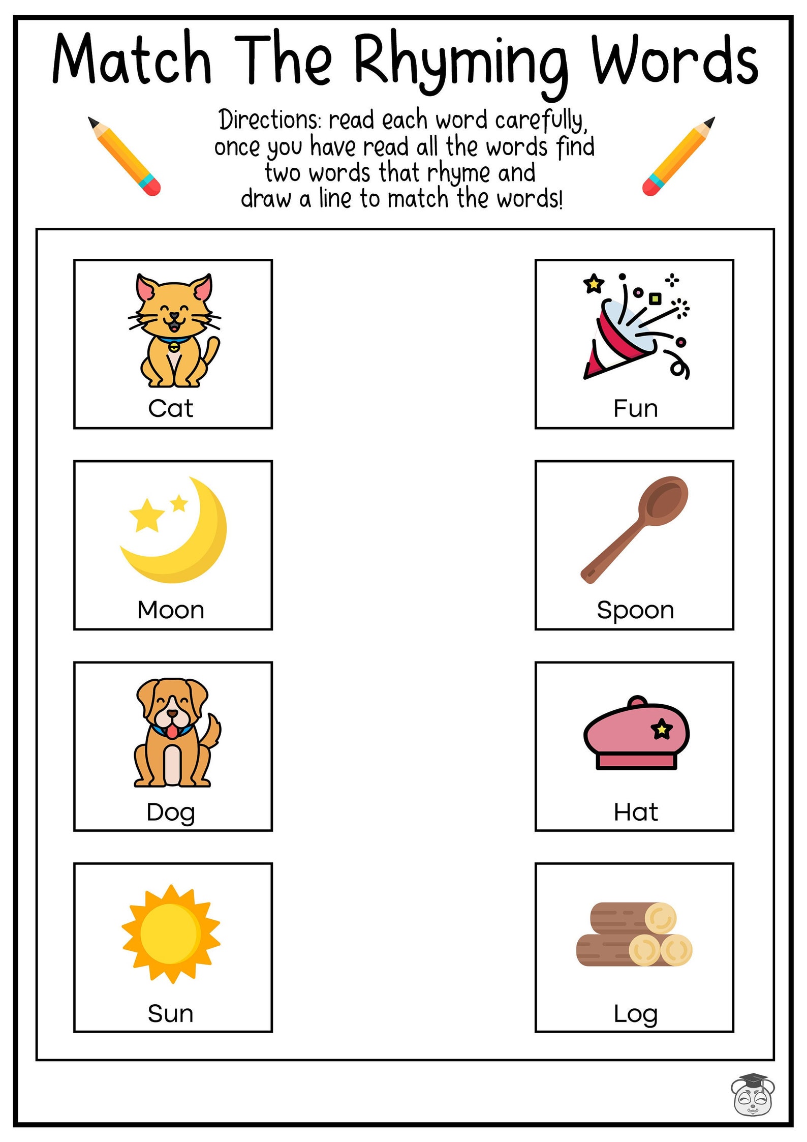 8 Printable Rhyme Word Matching English Worksheets! Match the Rhyme ...