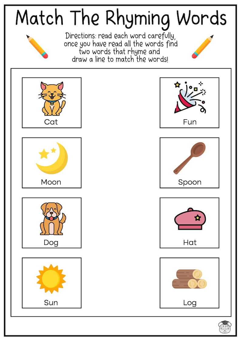 8 Printable Rhyme Word Matching English Worksheets! Match the Rhyme ...
