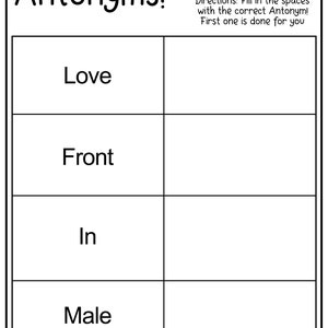 10 Printable Antonym English Worksheets! Fill in the Blank Using ...