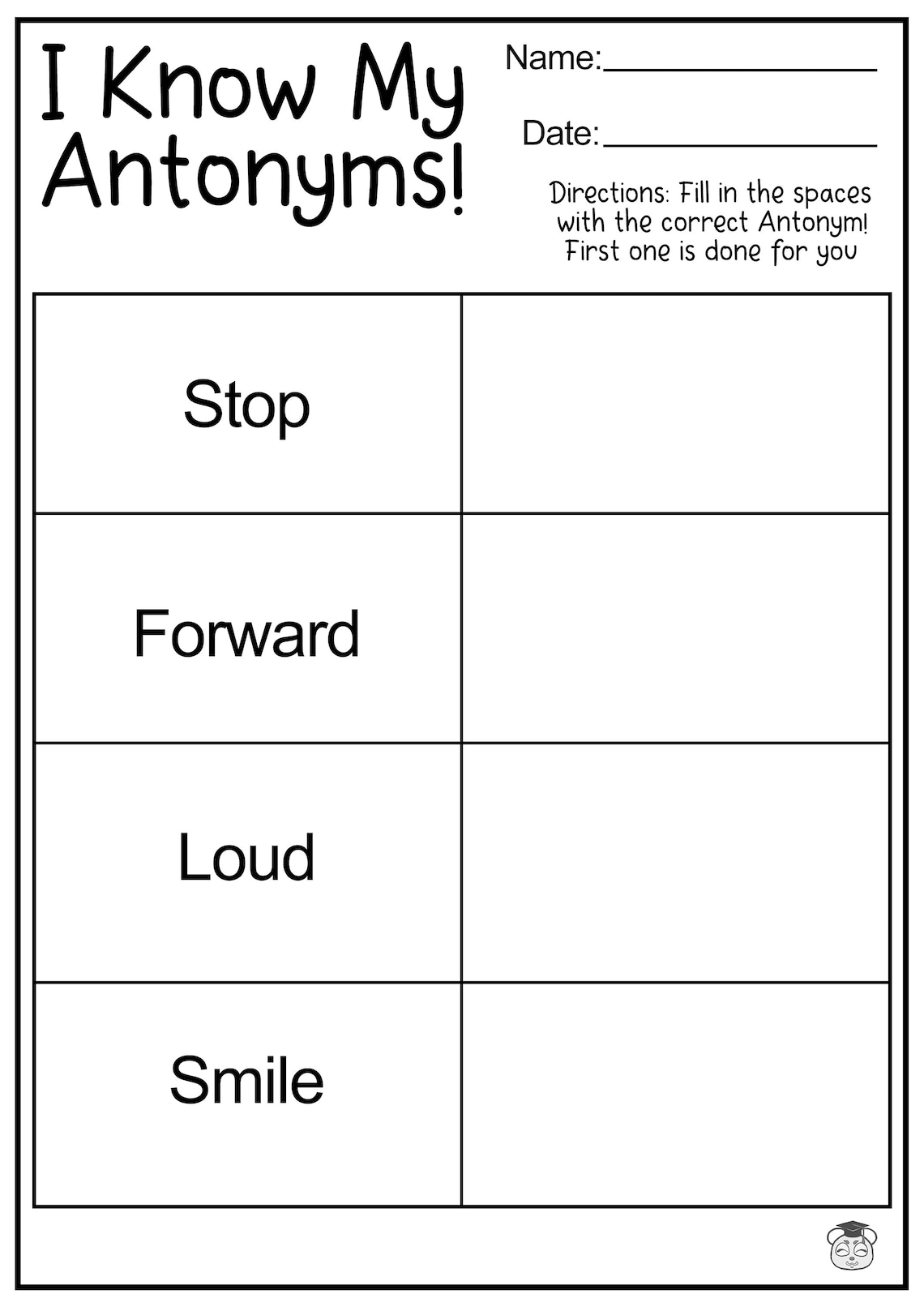 10 Printable Antonym English Worksheets! Fill in the Blank Using ...