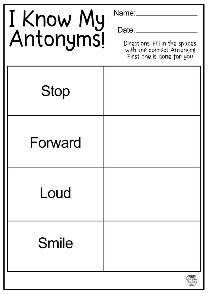 10 Printable Antonym English Worksheets! Fill in the Blank Using ...