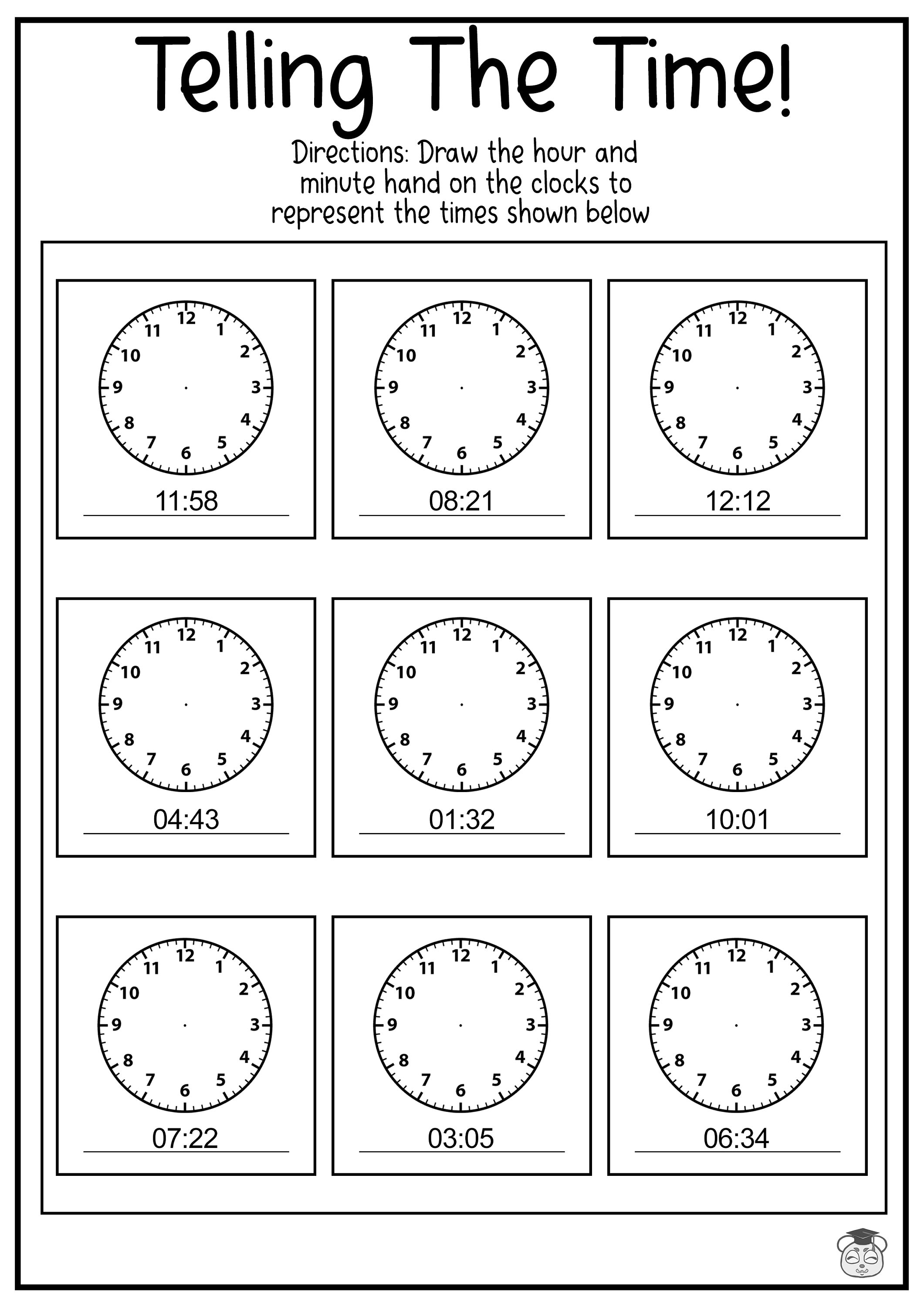 8 Printable Time-telling Math Worksheets! Telling the Time by Drawing ...