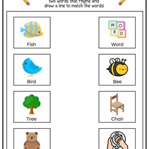 8 Printable Rhyme Word Matching English Worksheets! Match the Rhyme ...