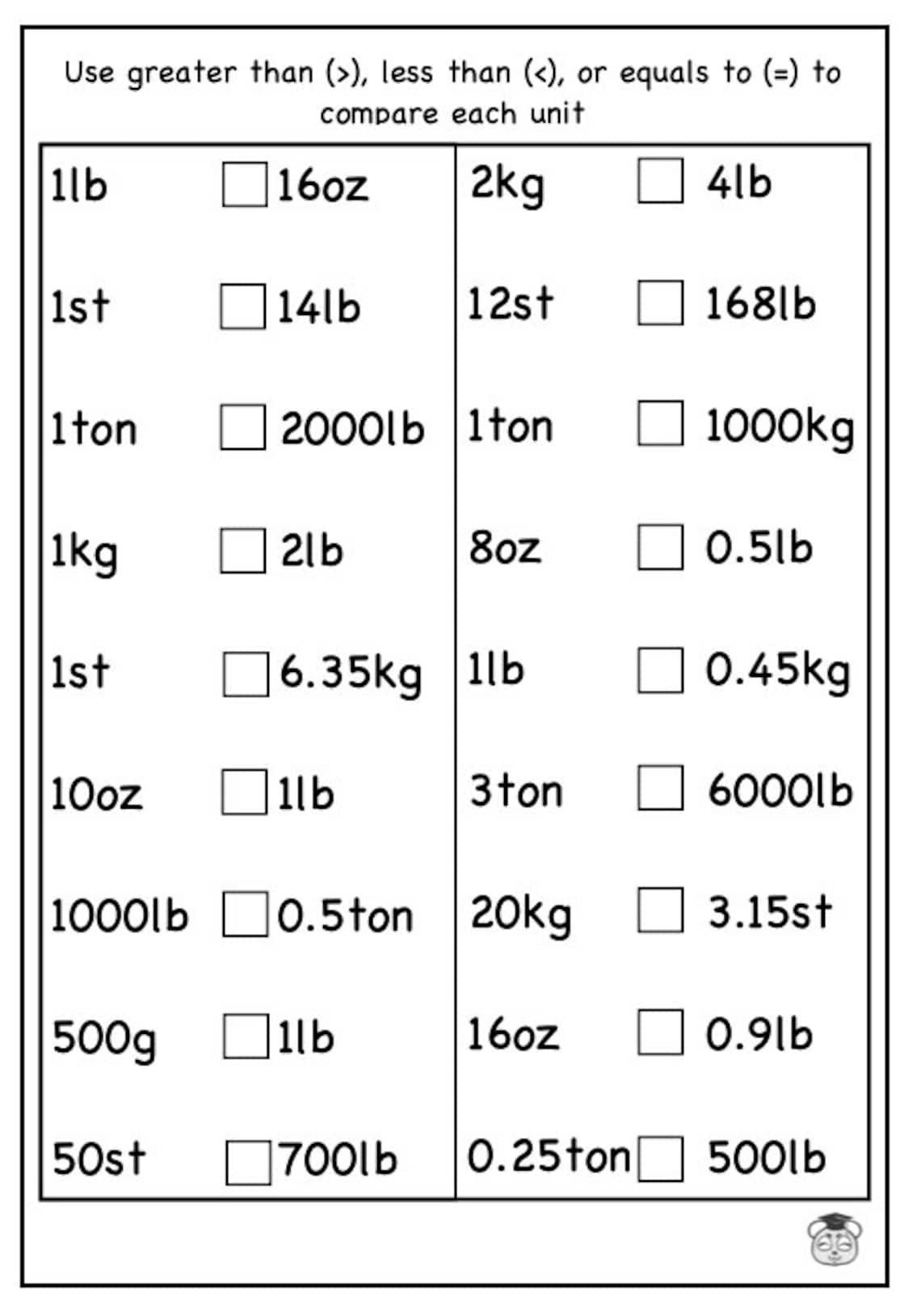 7 Page Printable Exploring Imperial Mass Conversion Worksheet: Solve ...