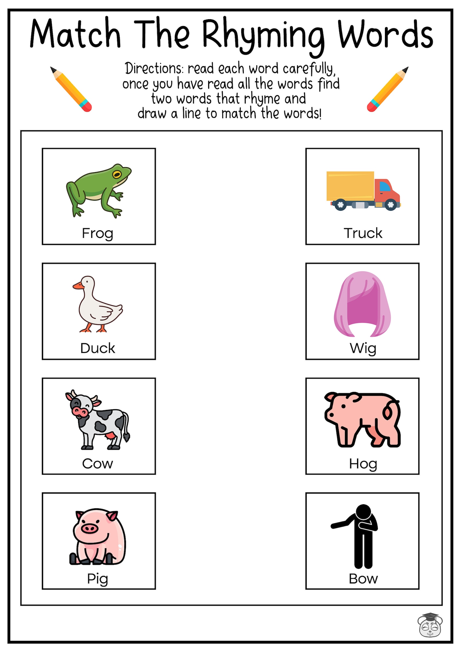 8 Printable Rhyme Word Matching English Worksheets! Match the Rhyme ...