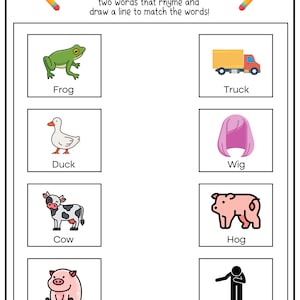 8 Printable Rhyme Word Matching English Worksheets! Match the Rhyme ...